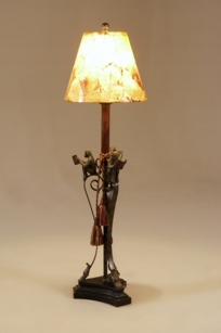 Wrought Iron and Verdigris Monkey Motif Candlestick Lamp, Penshell ...