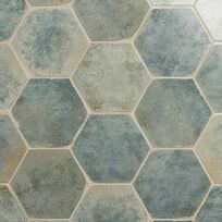 Kalay Green 9" Hexagon Polished Porcelain Tile, on Designer Pages