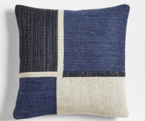 Lazio Woven Kilim Colorblock 20''x20" Deep Indigo Blue and Arctic Ivory ...